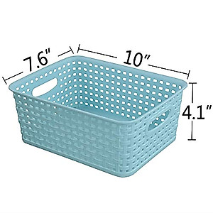 Ponpong Plastic Weave Storage Basket, Plastic Basket Organizer Storage, 6 Pack