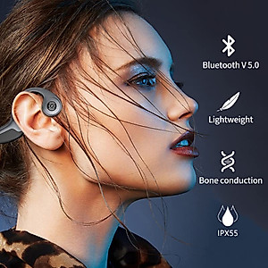 Sainyer Bone Conduction Headphones Bluetooth 5.0,Wireless Open Ear Headphones with Built-in Mic,Sweatproof Sports Headset for Running and Workouts (Grey)