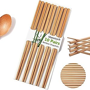 Chopsticks Reusable Chinese Natural Bamboo Chopsticks 9.8"/25cm Long Lightweight Wood Chopstick Set For Restaurant Eating Cooking -10 Pairs gift Sets Dishwasher Safe Japaness Style