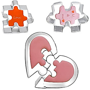 LOVE Heart Puzzle Shaped Cookie Set of 4 pcs, Stainless Steel Valentine’s Day Jigsaw Puzzle DIY Fondant Cutters