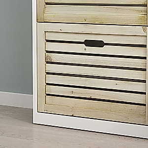 Homsee Modern Shoe Cabinet with 4 Flip Down Drawers, Wood Shoe Rack Storage Organizer for Entryway, Hallway, White and Natural (21.7”L x 9.8”W x 61”H)