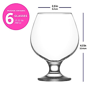 lav Brandy Snifters Set of 6 - Cognac Glasses 13.25 Oz - Brandy Glasses for Spirits - Clear Drinking Glass Snifters - Short Beer Tasting Glasses,Father's Day Gift - Made in Europe