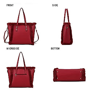 MKF Collection Fuzzy Tote Bag for Women Top-Handle Fluffy Faux Fur Crossbody Vegan Leather Purse