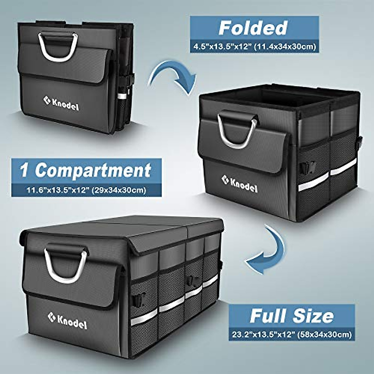 K KNODEL Car Trunk Organizer, Trunk Organizer With Lid, Heavy Duty Collapsible Trunk Storage Organizer for SUV, Truck, Car Cargo Trunk Organizer with Lid (Medium, Gray)