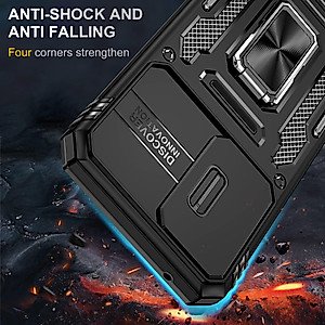 THMEIRA Phone Case for Samsung Galaxy S23 FE, Military Grade Samsung Galaxy S23 FE Case with Screen Protector [2 Pack] with Slide Camera Cover, Built-in Magnetic Ring Kickstand, Black