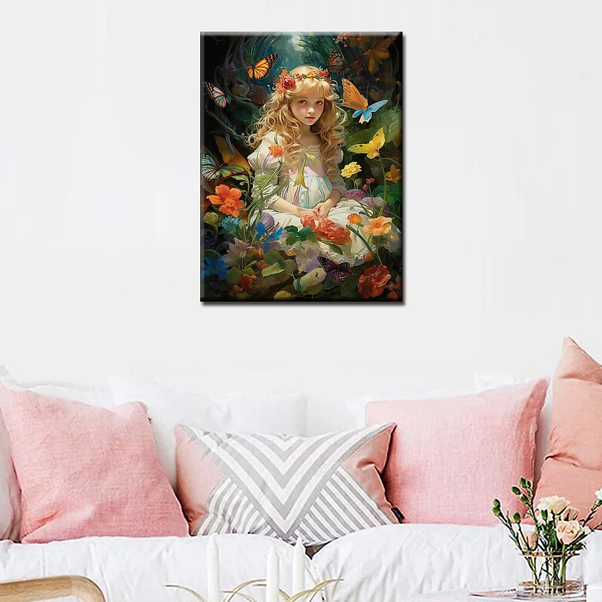 TUMOVO Angel Girl Diamond Painting DIY 5D, Numbering Kit, Crystal Rhinestone Diamond Painting Forest，Flower，Butterfly Pictures Full Moon Artwork Home Decor Adults Kid Nordics Boho Gift(12''Wx 16''H)