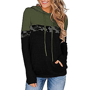 LERUCCI Womens Casual Long Sleeve Hoodie Sweatshirts Color Block Drawstring Pullover Shirts Tops with Pockets Camouflage Army Green Medium