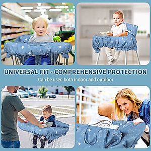 Yoofoss Shopping Cart Cover for Baby, 2-in-1 High Chair Cover with Safety Harness, Multifunctional Cart Covers for Babies, Universal Fit, Soft Padded Grocery Cart Cover for Baby Boy Girl - Blue