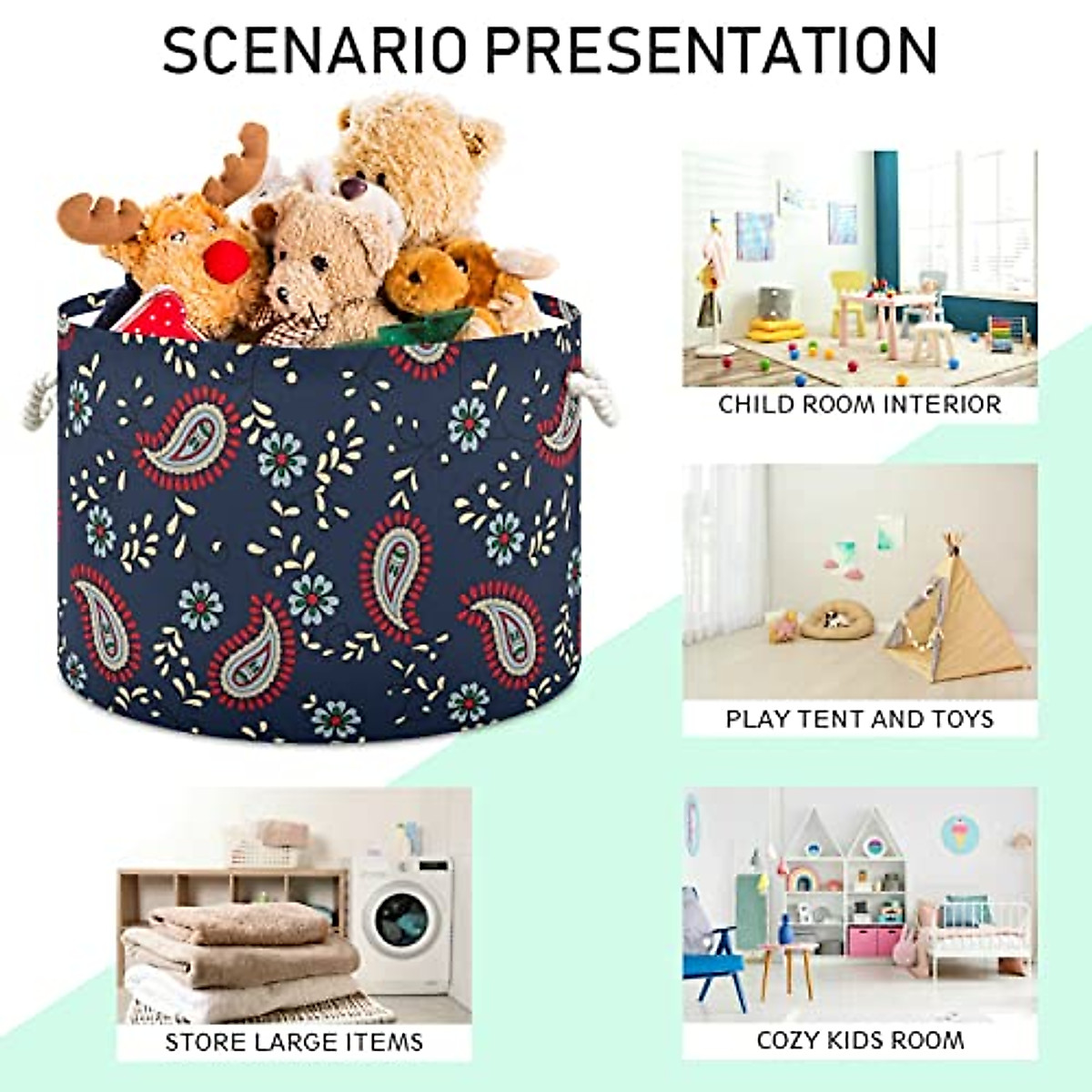 ALAZA Paisley Flowers Ethnic Pattern Storage Basket Gift Baskets Large Collapsible Laundry Hamper with Handle, 20x20x14 in