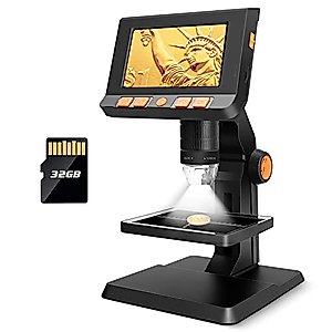 Digital Coin Microscope 4.3 inch Screen Handheld Microscope 1080p LCD Digital Microscope Video Camera 1000X Coin Magnifier with 8 Adjustable LED Lights for PCB Soldering for Adults/Kids Outside Use.