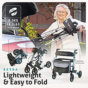 Helavo Foldable Rollator with Seat - Lightweight Aluminum Rolling Walker for Seniors and Adults