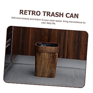 Holibanna Retro Trash Can Imitation Wood Grain Trash Can Square Wastebasket Decorative Rectangular Trash Containers Black Garbage Can Car Trash Can with Lid Bins with Lids Trash Can Kitchen