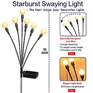 Solar Powered Firefly Lights, Solar Lights Outdoor Waterproof, 8 Warm White Light Bulbs Starburst Swaying, Solar Garden Decorative Lights, for Path Landscape Outdoor Decorative Lights (4 pcs)