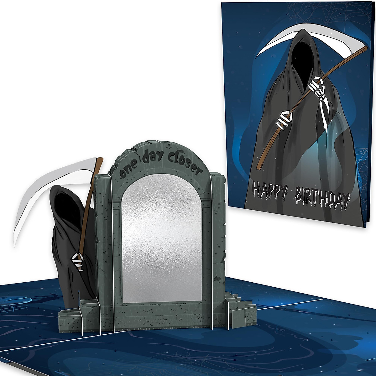 Funny Pop Up Birthday Card | Spooky Reflective 3D Mirrored Tombstone Bday Card | Grim Reaper Birthday Cards For Men | October Birthday Cards For Dad | Killer 40th Birthday Card For Husband, Wife