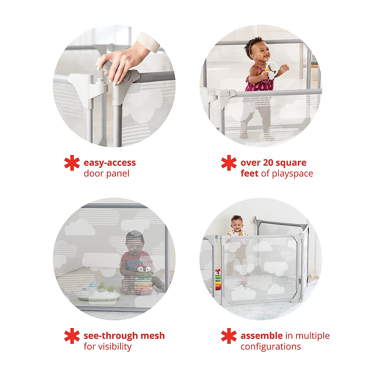 Skip Hop Expandable Baby Gate, Playview Enclosure, Silver Lining Cloud