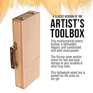 US Art Supply Wooden Flip Opening Artist Brush & Tool Box