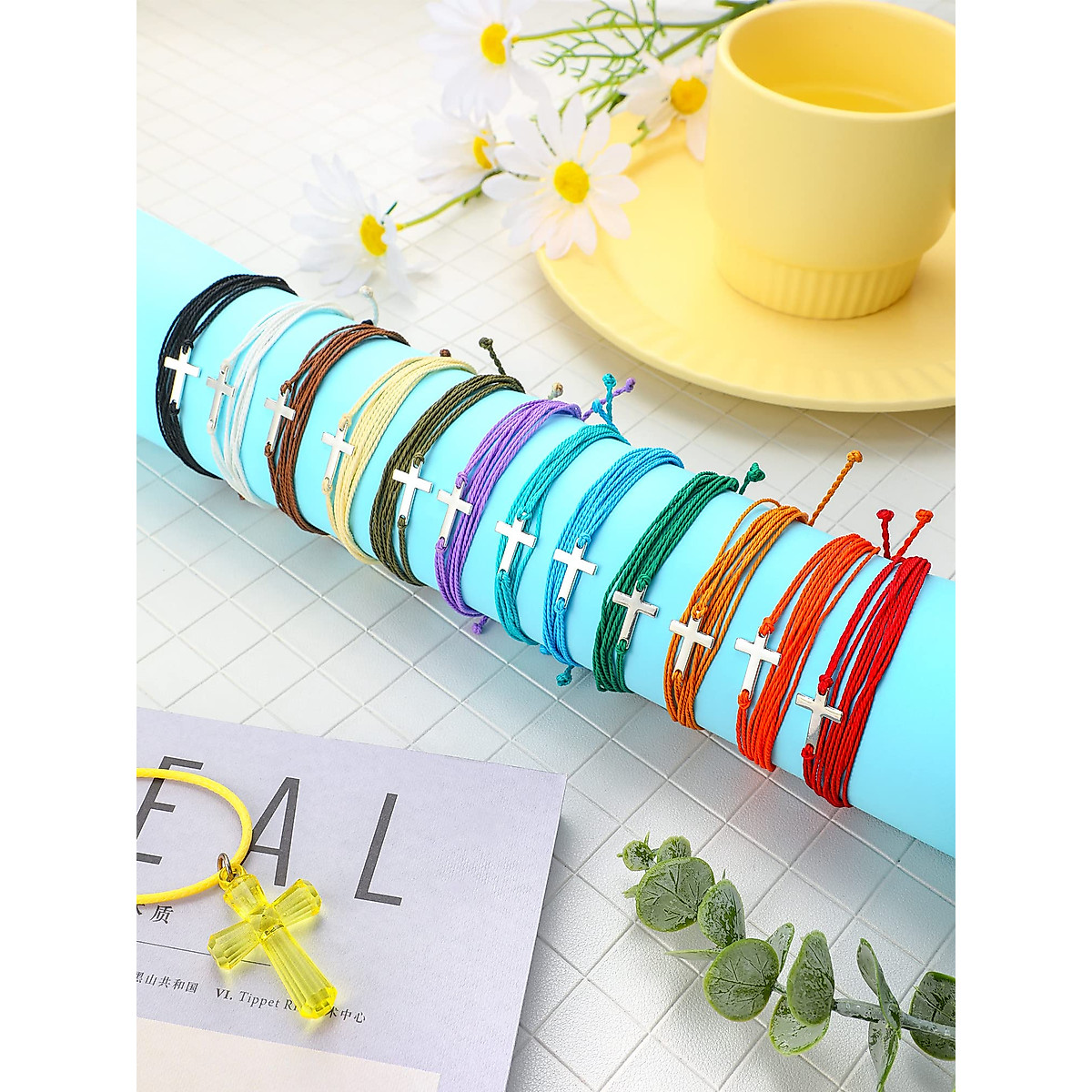 Yinkin 12 Pcs Cross Bracelet for Women and Men Cross Adjustable Nylon Rope Christian Handmade Braided Bracelet for Teens Handmade Christian Jewelry Wish Bulk Cross Bracelets(Multicolor)