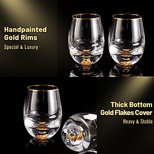 DUJUST Stemless Wine Glasses Set of 4 (14oz), Crystal Wine Glasses Decorated with 24K Gold Leaf Flakes, for Red & White Wine, Personalized & Unique Wine Sets Gifts for Women/Men- 4 pcs