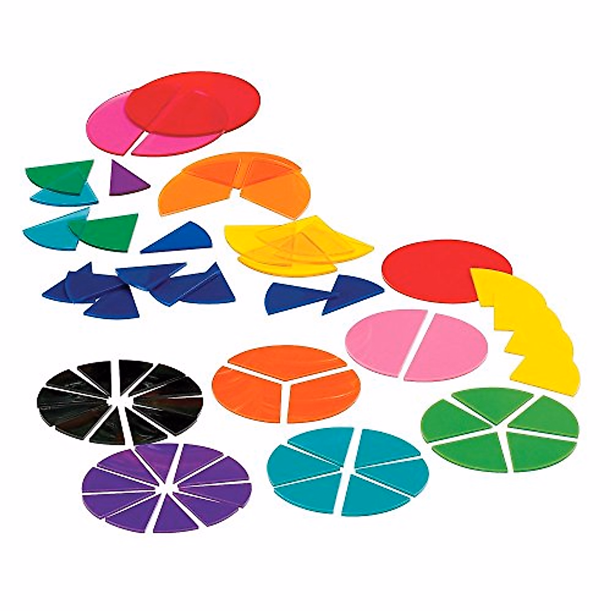 hand2mind Plastic Rainbow Fraction Circles, Circle Manipulatives, Fraction Tools for Kids, Math School Supplies, Montessori Math Materials, Classroom Math Manipulatives 4th Grade (15 Sets of 51)