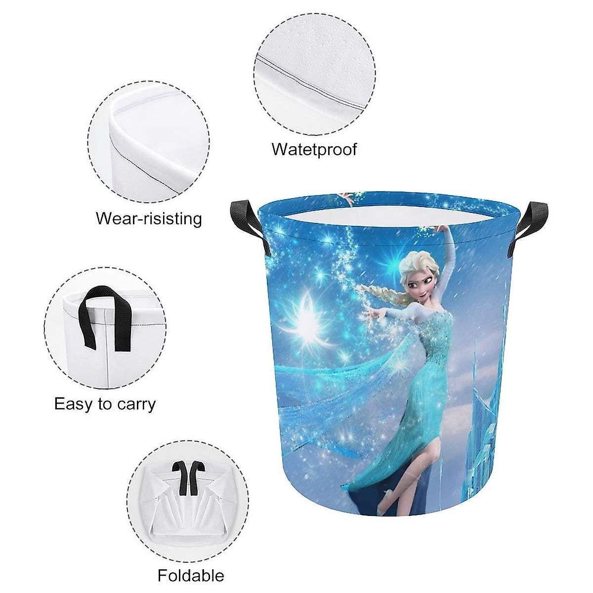 ZOVENCHI Fro-Zen Elsa and Anna 17.3 inch Waterproof Foldable Laundry Hamper,Dirty Clothes Laundry Basket,Oxford Cloth Bin Storage Organizer for Nursery Clothes Toys