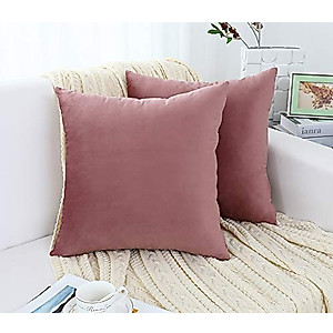 Jeneoo Comfy Soft Velvet Throw Pillow Covers for Sofa Couch, Decorative Solid Square Cushion Cases for Bedroom Car (Dusty Rose, 16 x 16 Inches, 2 Pieces)
