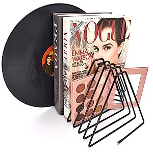 IYOOH Adjustable 7-Slots Desktop Magazine File Holder, Triangle Metal Wire Book Organizer Rack, File Folder Organizer Sorter, Vinyl/Magazine Storage, Display Rack for Decoration/Office (Black)