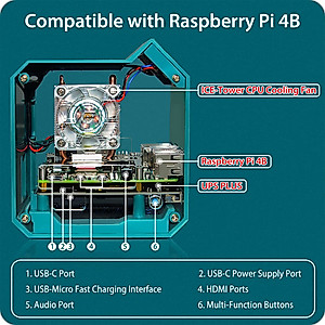 GeeekPi Case for Raspberry Pi 4, Pi 4 Mini Tower Case with ICE Tower Cooler, with UPS Plus Hat, 0.96 inch OLED Display, GPIO 1 to 2 Expansion Board for Raspberry Pi 4 Model B