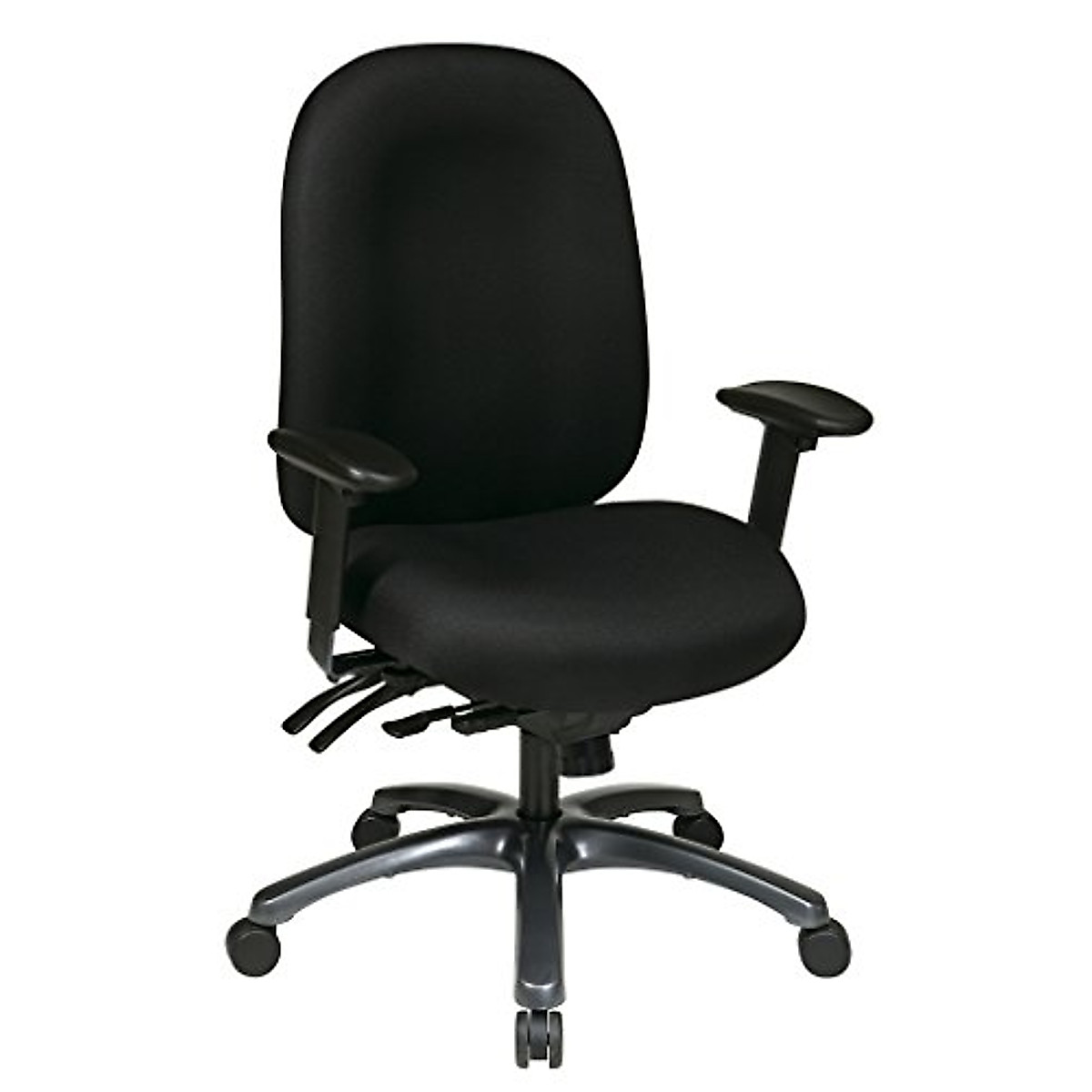 Office Star 8500 Series Multi-Function Ergonomic Executive Office Chair with Seat Slider and Titanium Finish Base, High-Back, Icon Black Fabric