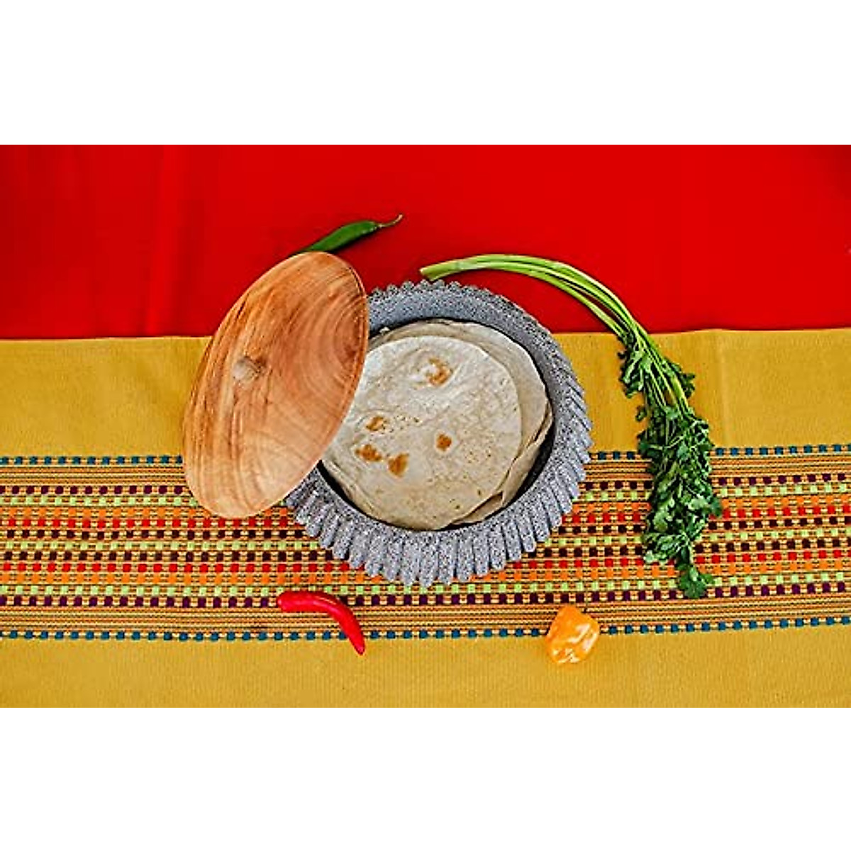 CEMCUI Tortilla Holder Made From Volcanic Rock, Wooden Lid, Handmade Tortillero, Tortilla warmer