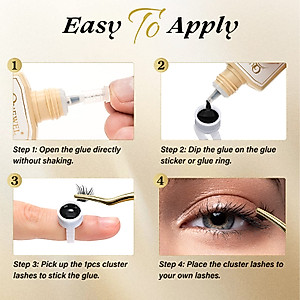 QUEWEL Lash Clusters Glue 10ml Cluster Lashes Glue Black DIY Lash Extensions Glue for Individual Lashes Long-Lasting Eyelash Glue No Irritation, Large Capacity No Shaking(Black-10ml)