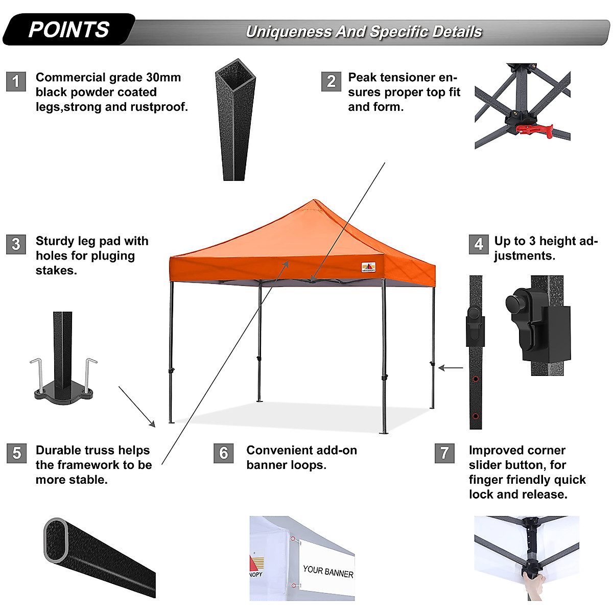 ABCCANOPY Patio Pop Up Canopy Tent 10x10 Commercial-Series (Orange)