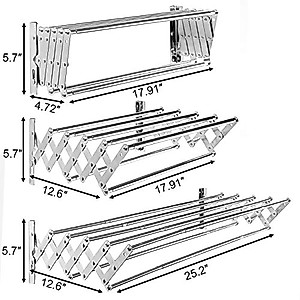 Ogrmar Stainless Steel Space-Saving Towel Rack, Wall Mounted Retractable Huge Capacity Drying Rack for Hanging Towels
