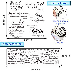 Inspirational Quote Wall Decals Religious Bible Verse Wall Stickers Peel and Stick Motivational Wall Decal for Bedroom Living Room Kitchen Dinning Office Bathroom.