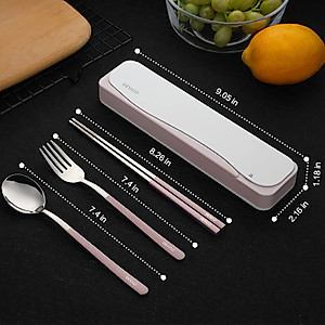 DEVICO Travel Utensils, 18/8 Stainless Steel 4pcs Cutlery Set Portable Camp Reusable Flatware Silverware, Include Fork Spoon Chopsticks with Case (Pink)