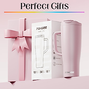 FOHGEE 40oz Tumbler with Handle and Straw Lid【Magnetic lid + Removable built-in straw】100% Leak-proof Travel Coffee Mug, Stainless Steel Insulated Cup, Keeps Cold for 24Hrs (ChillWave Pink Dream)