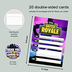 Hat Acrobat 20 Birthday Invitations for Boys with Envelopes and Thank You Cards - Game On Birthday Party Supplies (Purple)