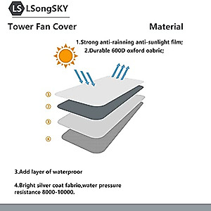 LSongSKY Tower Fan Cover, Waterproof And Dustproof Fan Cover, Suitable For Most Indoor Or Outdoor Portable Electric 42 "Oscillating Tower Fans, 10 x 10 x 42 inches,Black