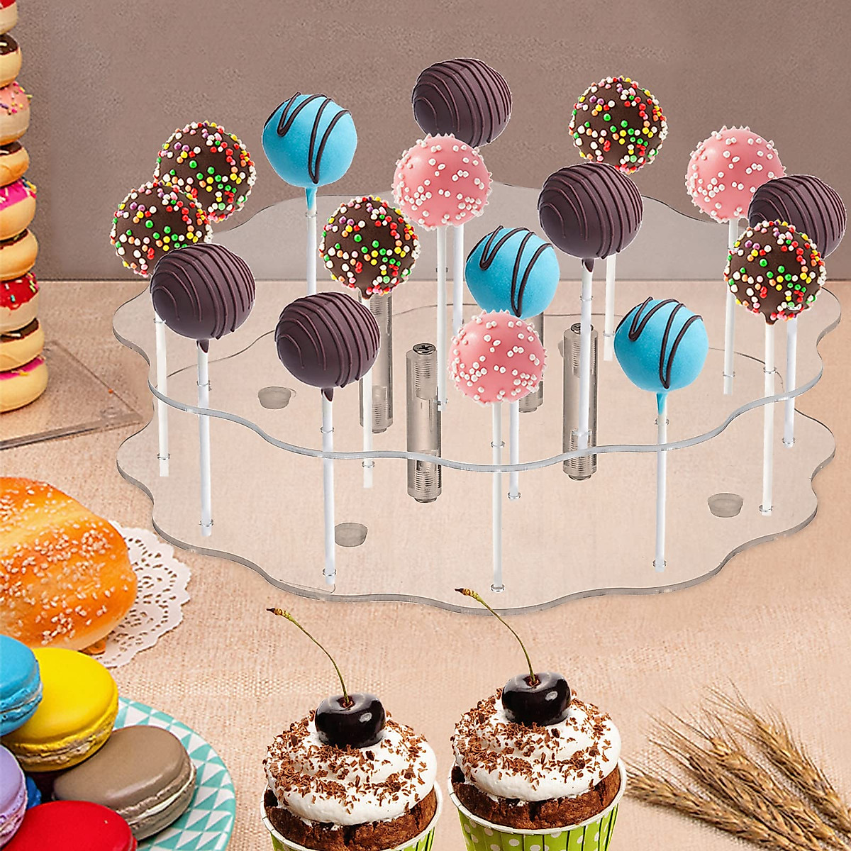 Hacaroa 2 Pack Cake Pop Display Stand, 16 Holes Acylic Clear Lollipop Holder, Decorative Candy Dessert Holder Cupcake Stand for Weddings, Baby Showers, Birthday Parties
