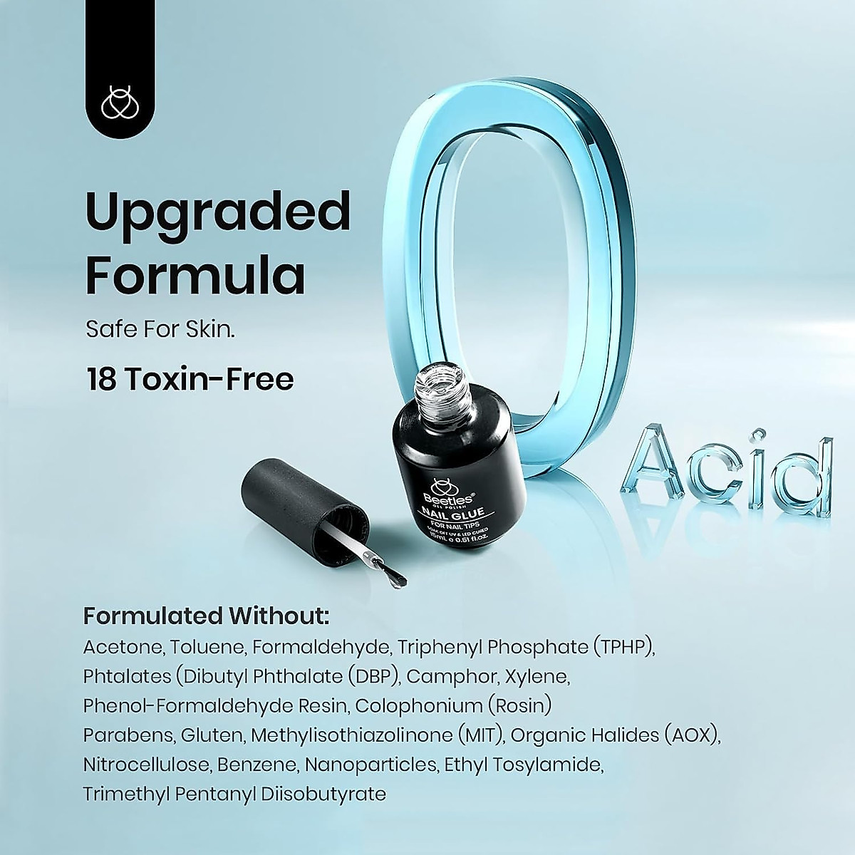 Beetles Gel Polish 9 in 1 Nail Glue with New Formula, 0.5 Fl Oz Super Strong Brush in Nail Gel Glue for False Nails Tips, Rhinestone, Base Gel, Blooming Gel, ect, UV Led Lamp Required