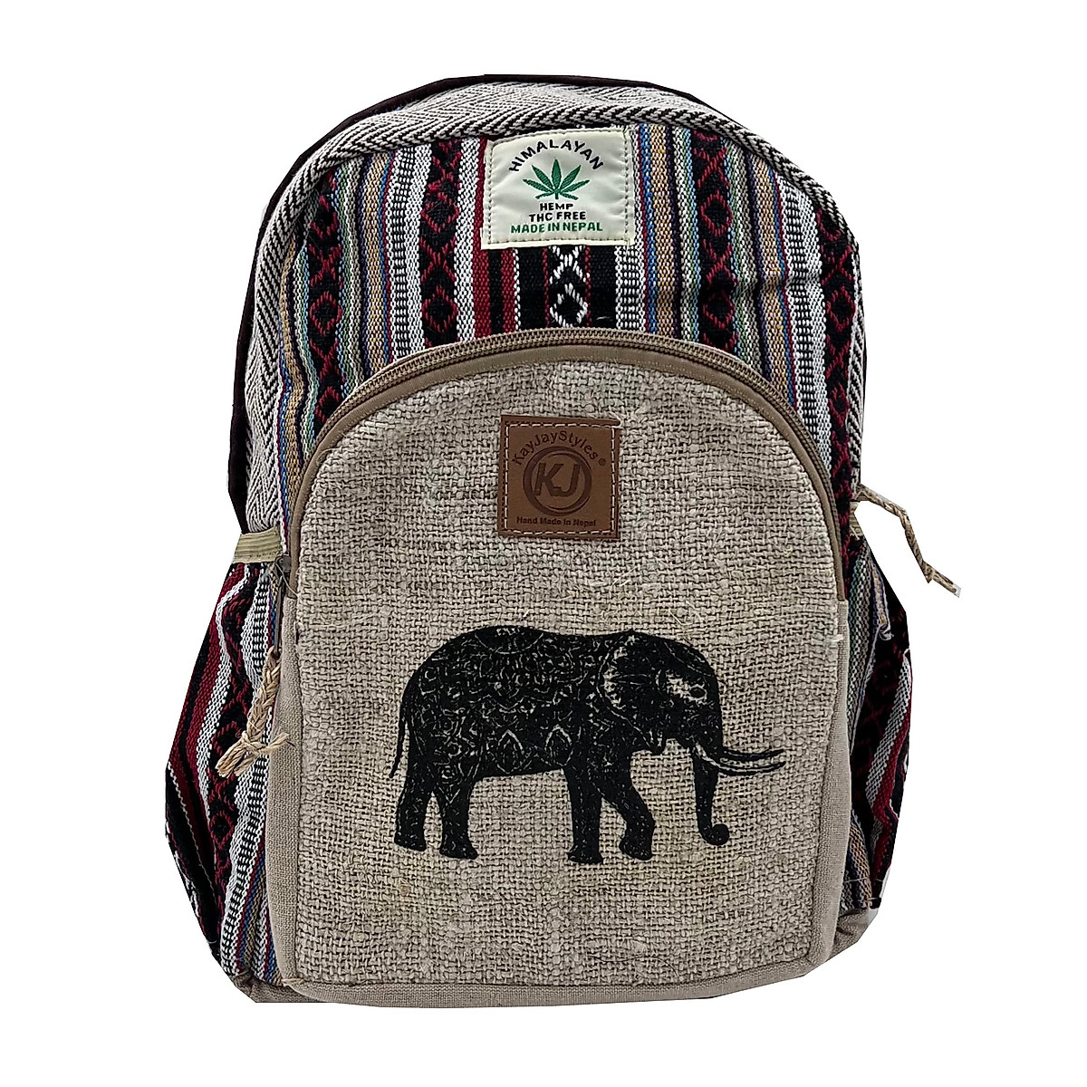KayJayStyles Handmade Natural Hemp Nepal Backpack Purse Small Lightweight Daypack (Elephant)