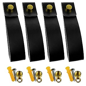 Yocimango 4pcs Leather Wall Lanyard Artificial Leather Suspender Hanger Wall-Mounted Leather Hook for Bathroom Kitchen Bedroom Wall (Black)-4pcs