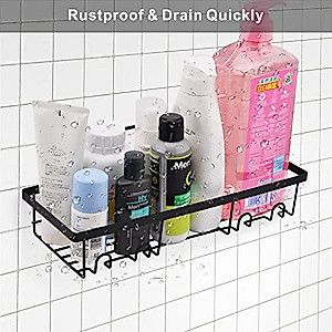 FEULAM Shower Caddy, Adhesive Bathroom Shower Organizer Shelves, Rustproof Shower Caddy Basket, Wall Mount Shower Racks For Inside Shower With 2 Soap Dish (BLACK)