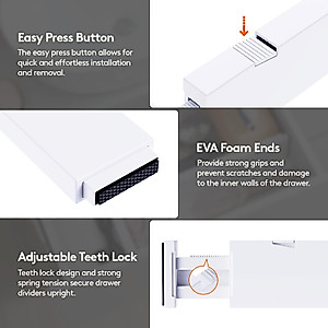 Lifewit 5 Pack Kitchen Drawer Dividers 2.36" High, 16"-22" Adjustable Drawer Organizer for Utensils/Clothes/Makeup, Plastic Expandable Separators in Dresser/Bedroom/Bathroom/Office Storage