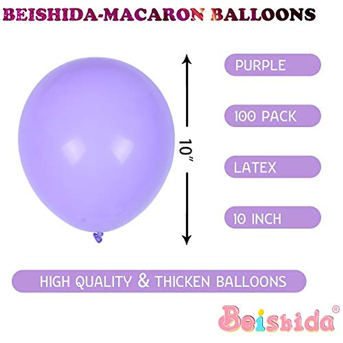 BEISHIDA 100Pcs Lavender Balloons 10 Inch Pastel Purple Balloons Pearl Purple Balloon Latex Helium Balloons For Birthday Wedding Baby Bridal Shower Party Decorations Supplies