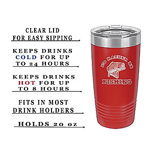 Rogue River Tactical Funny Fishing 20 Oz. Travel Tumbler Mug Cup w/Lid Vacuum Insulated Hot or Cold I'd Rather Be Fishing Bass Fishing Gift Fish (Red)