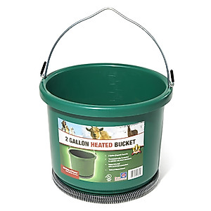 Farm Innovators HB-60 9 Quart 2 Gallon Plastic Heated Bucket w/Metal Handle, Built in Thermostat, & Anti Chew Cord Protector, 60 Watt, Green (3 Pack)