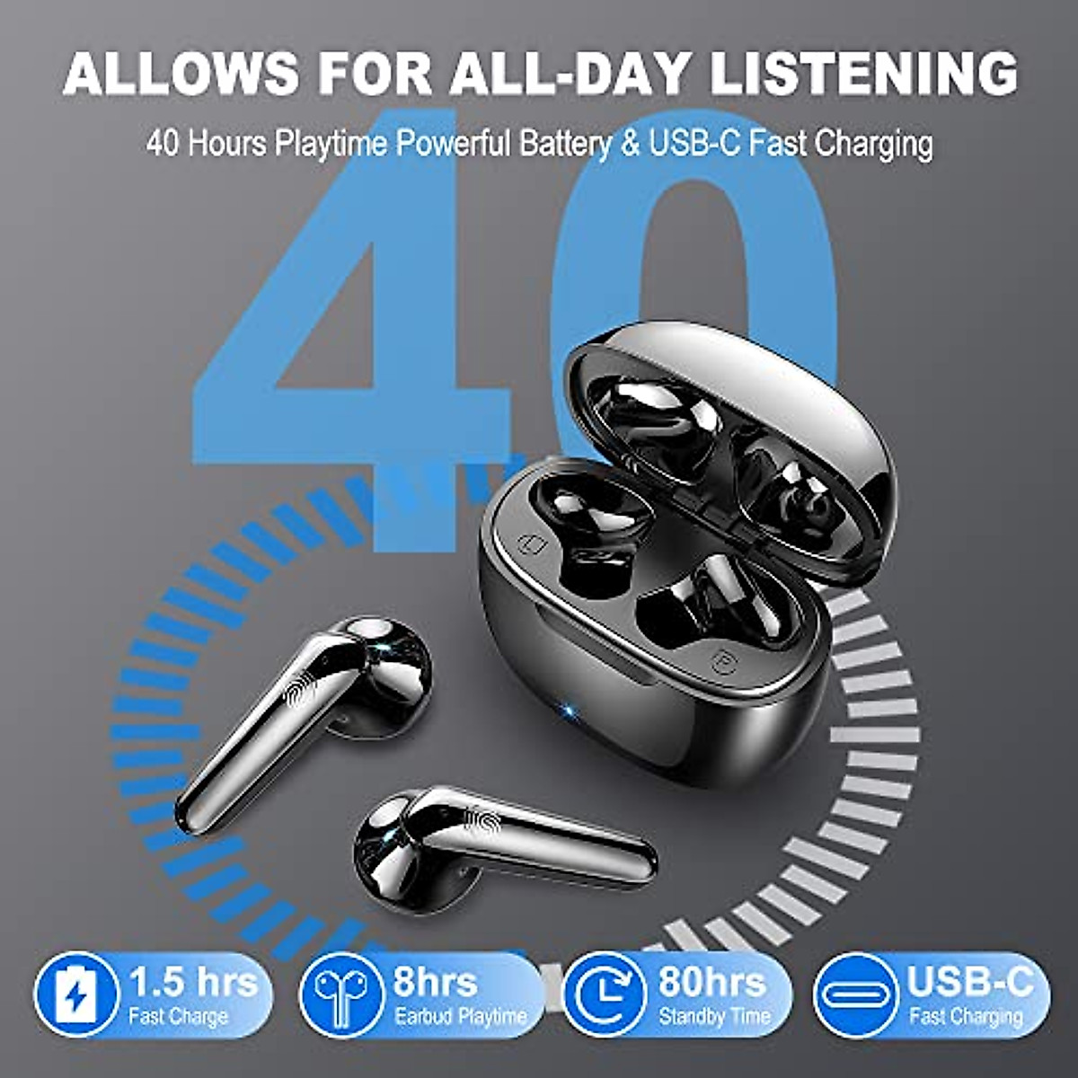 Wireless Earbud, Bluetooth 5.3 Headphones with 4 ENC Mic, Bluetooth Earbud in Ear Noise Cancelling Wireless Earphones Deep Bass Mini Earbud 40H Play IP7 Waterproof Sports Ear Buds USB-C[New Upgrade]