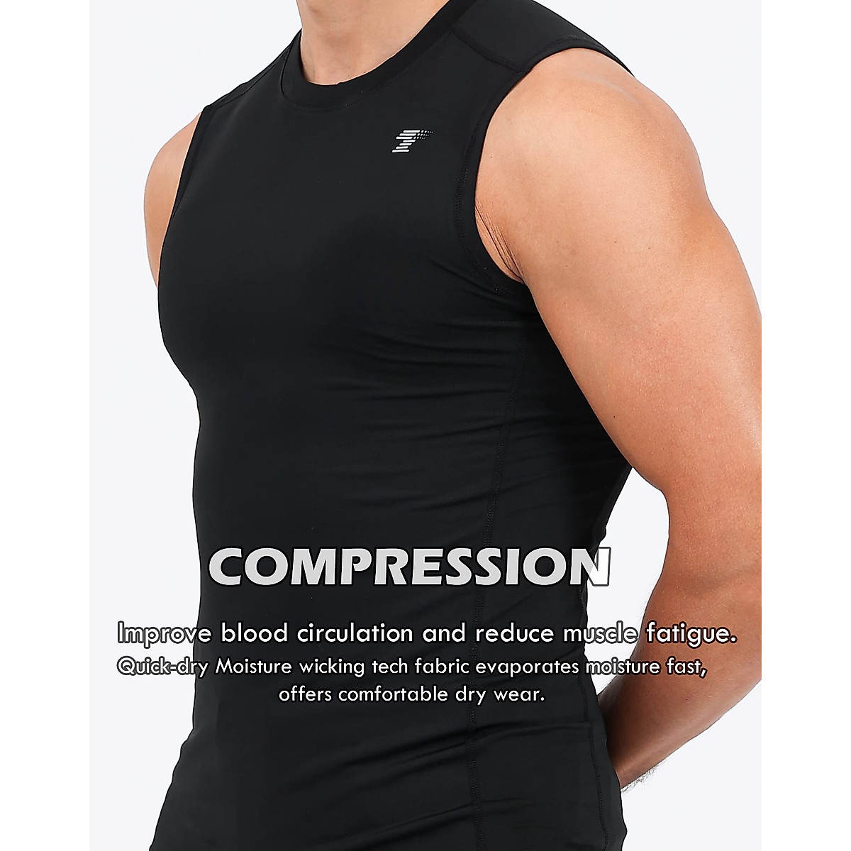 TELALEO 5 Pack Men's Athletic Compression Shirts Sleeveless Workout Tank Top Sports Base Layer Running Basketball White/Black S