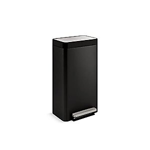 KOHLER K-20941-BST Kitchen Trash Can, 8 Gallon Trash Can Trash with Quiet-Close Lid and Hands Free Foot Pedal in Black Stainless Steel