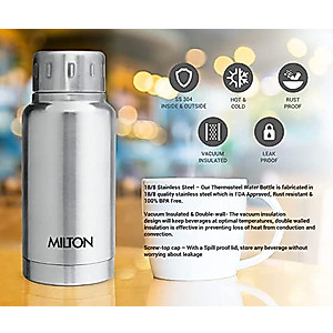 Milton Thermosteel Elfin 160, Vacuum Insulated Flask, 160 ml | 5.4 oz | Hot & Cold Water Bottle, 18/8 Stainless Steel, Compact Flask, Durable Body, BPA Free, Leak-Proof Simple Screw Lid | Silver